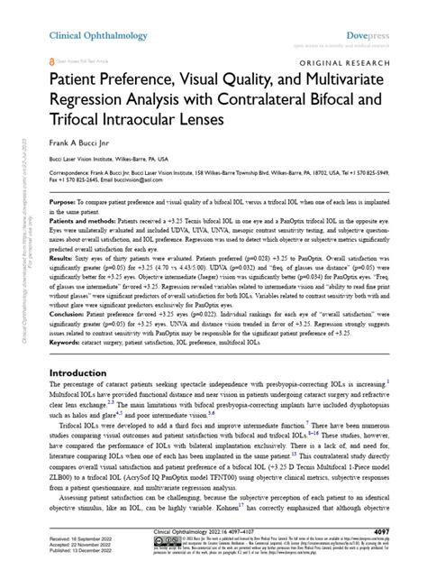 Patient Preference Visual Quality And Multivariate Regression Analysis With Contralateral