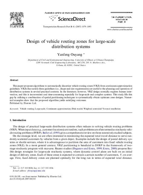Pdf Design Of Vehicle Routing Zones For Large Scale Distribution Systems