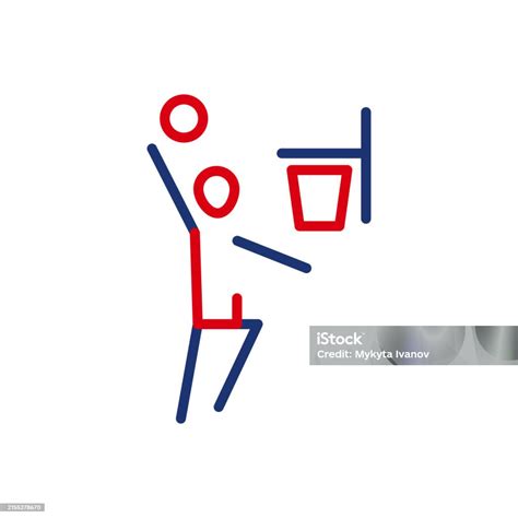 슛을 하기 위해 뛰어오르는 농구 선수의 윤곽선 아이콘입니다 공을 받는 농구 선수의 벡터 아이콘입니다 플랫 아이콘 픽토그램 스포츠 행사 및 대회 Health에 대한 스톡 벡터