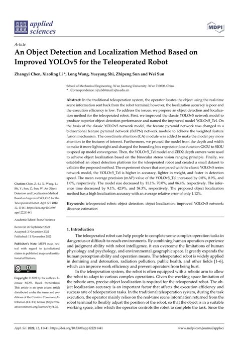 Pdf An Object Detection And Localization Method Based On Improved Yolov5 For The Teleoperated