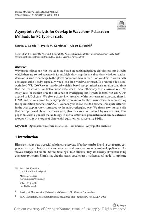 Asymptotic Analysis For Overlap In Waveform Relaxation Methods For Rc Type Circuits Request Pdf