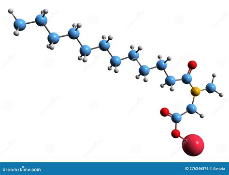 3d Image Of Sodium Lauroyl Sarcosinate Skeletal Formula Stock