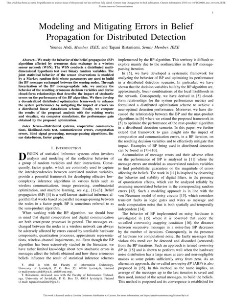 Pdf Modeling And Mitigating Errors In Belief Propagation For Distributed Detection