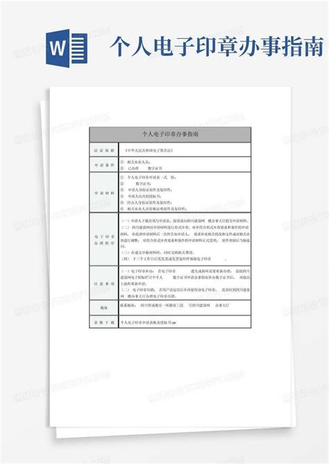 个人电子印章办事指南word模板下载 编号qzjzrppg 熊猫办公