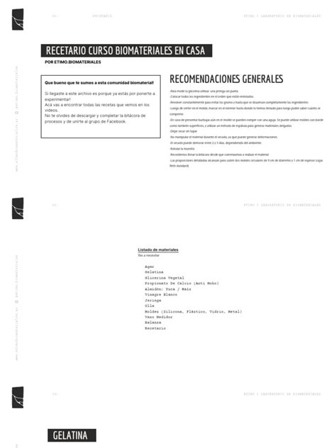 Recetario Etimo Curso Pdf Agua Agar