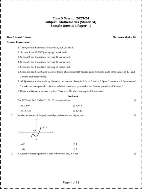 Standard Maths Sample Paper Class 10 Pdf