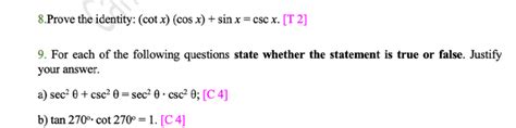 solved 8 prove the identity cotx cosx sinx cscx ﻿9