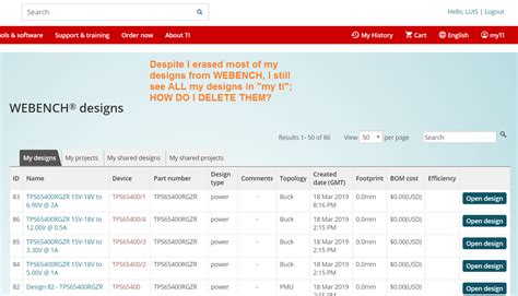 WEBENCH Tools Delete WEBENCH Designs Simulation Hardware System Design Tools Forum
