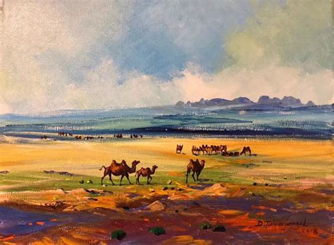 蒙古草原风景 让人向往 蒙古国著名画家d 泰温吉日嘎拉 油画作品 草原元素 蒙古元素 Mongolia Elements
