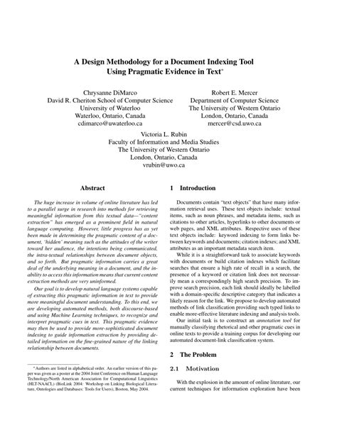 Pdf A Design Methodology For A Document Indexing Tool Using Pragmatic Evidence In Text
