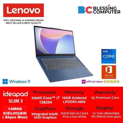 Promo LENOVO IdeaPad Slim 3 14IRH8 83EL002AID Core I7 13620H 16GB 512GB W11 Cicil 0 3x Kota