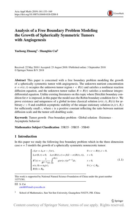 Analysis Of A Free Boundary Problem Modeling The Growth Of Spherically Symmetric Tumors With