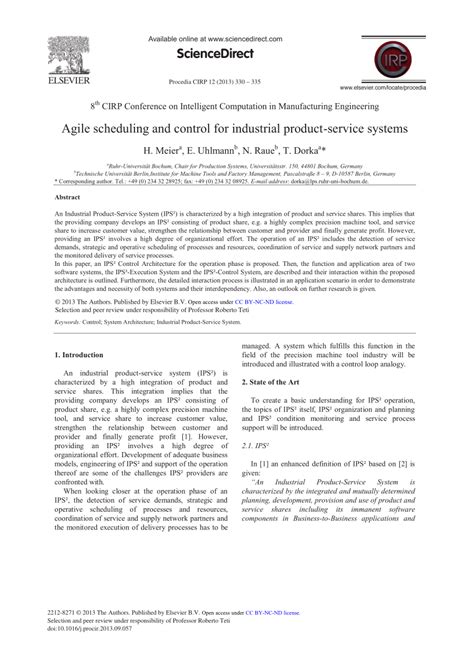 Pdf Agile Scheduling And Control For Industrial Product Service Systems