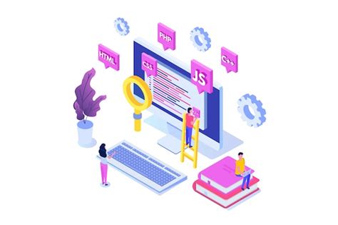 Premium Vector Software Development Isometric Programmer At Work