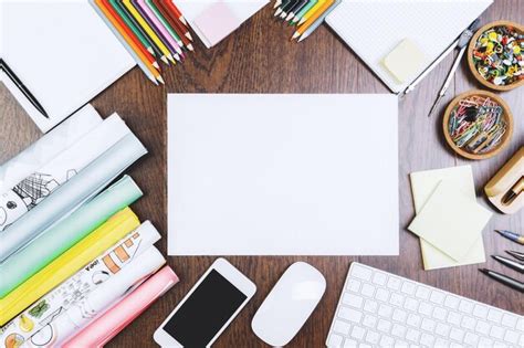 Premium Photo Working Wooden Workplace With Items Premium Photo Working Wooden Workplace With Items