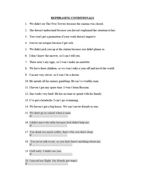 Rephrasing Conditionals Pdf