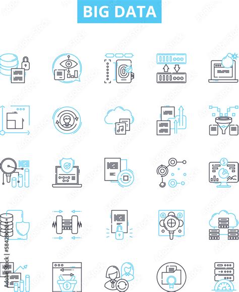 Big Data Vector Line Icons Set Hadoop Analytics Mining Machine Learning Storage