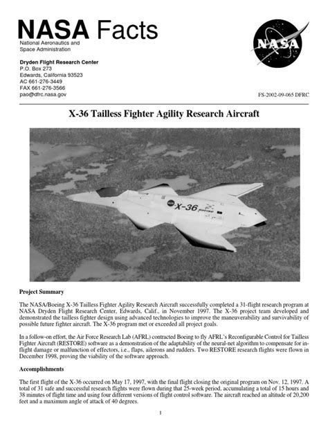 X 36 Tailless Fighter Research Pdf Ames Research Center Aircraft