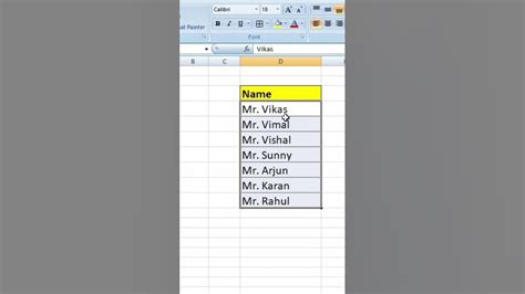 excel sheet m name ke aage mr kaise lagega shortvideo
