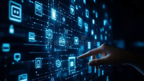 Hand Interacting With Futuristic Digital Interface Of Icons Stock Illustration Illustration Of