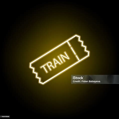 네온 스타일의 기차 티켓 아이콘입니다 여행 그림의 요소입니다 기호와 기호는 웹 로고 모바일 앱 Ui Ux에 사용할 수 있습니다 검은색에 대한 스톡 벡터 아트 및 기타 이미지