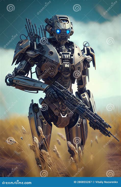 Heavily Armed Combat Robot Ai Generated Stock Illustration