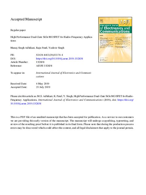 Pdf High Performance Dual Gate Sige Mosfet For Radio Frequency
