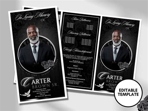 17x11 Funeral Obituary Template 2 Pages Elegant Style Funeral Pro