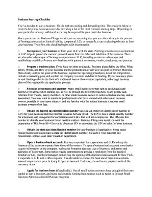 Fillable Online Business Start Up Checklist Fax Email Print PdfFiller