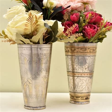 Assorted Pack Of 2 Handmade Golden Brass Embossed Floral Vintage Lassi