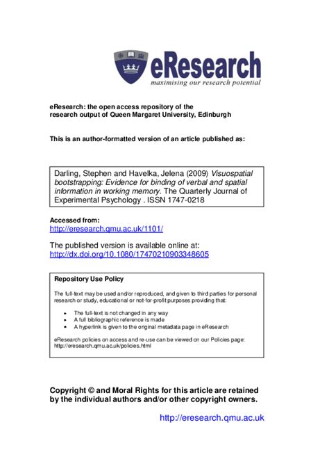 Pdf Visuospatial Bootstrapping Evidence For Binding Of Verbal And