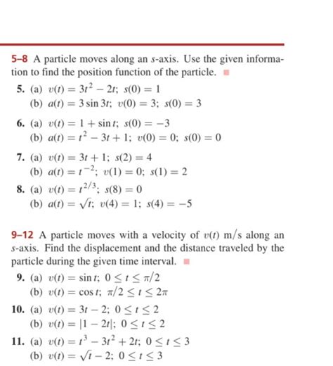 solved 5 8 a particle moves along an s axis use the given
