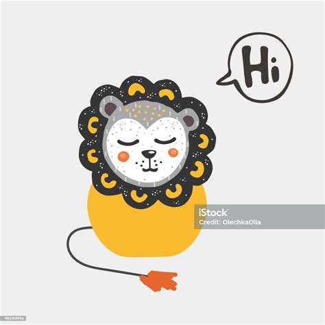 스 칸디 나 비아 스타일에 귀여운 만화 사자 그림 인쇄용 T셔츠 디자인 또는 아이 방 포스터입니다 0명에 대한 스톡 벡터 아트 및 기타 이미지 Istock