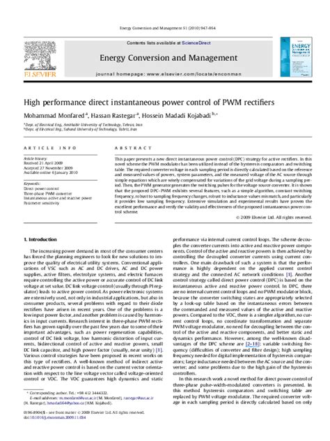 Pdf High Performance Direct Instantaneous Power Control Of Pwm Rectifiers