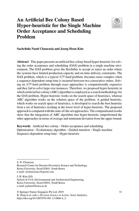 Pdf An Artificial Bee Colony Based Hyper Heuristic For The Single Machine Order Acceptance And