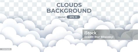 투명 한 배경에 흰색 구름하늘입니다 구름의 원활한 테두리 종이 잘라내기 간단한 만화 디자인입니다 배너 포스터 전단지 템플릿 플랫 스타일 벡터 Eps10 그림입니다 0명에
