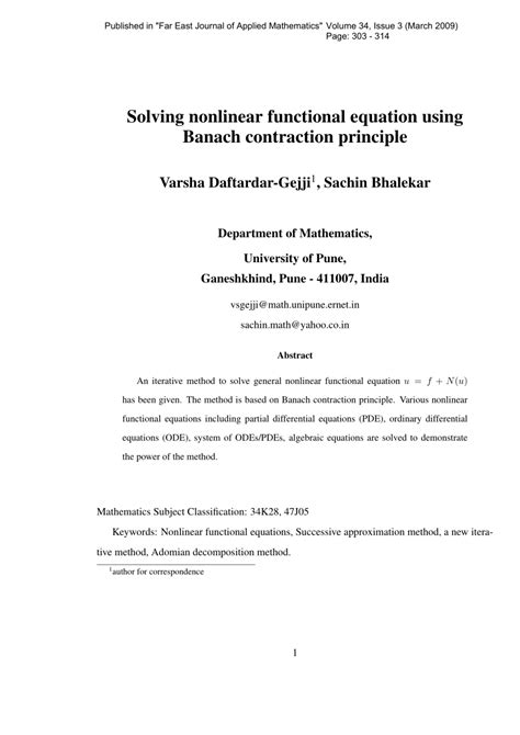 pdf solving nonlinear functional equations using banach contraction principle