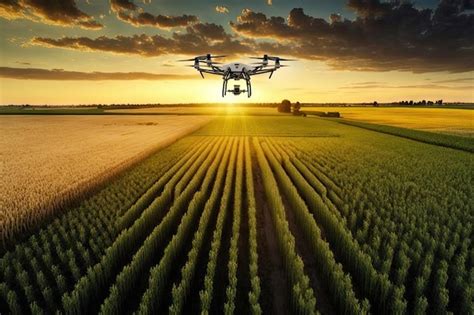 Premium Ai Image Agricultural Field With Crops And Agronomist Drone Flying Above Created With