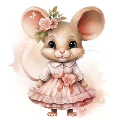 Premium Photo Watercolor Illustration Of A Cartoon Cute Mouse In A