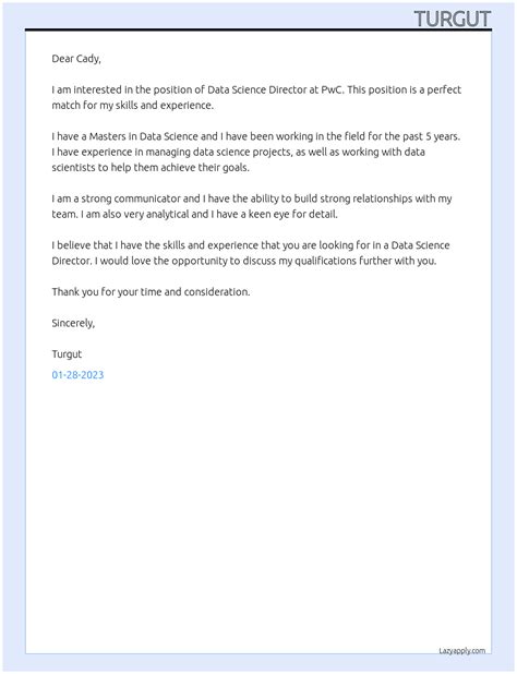 Cover Letter For Data Science Director Lazyapply