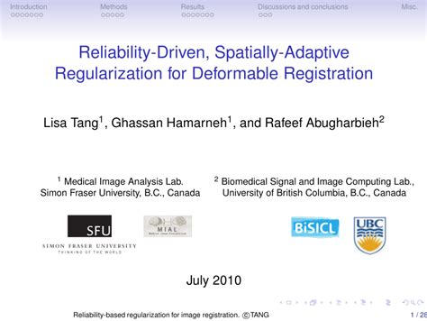 Pdf Reliability Driven Spatially Adaptive Regularization For Deformable Registration