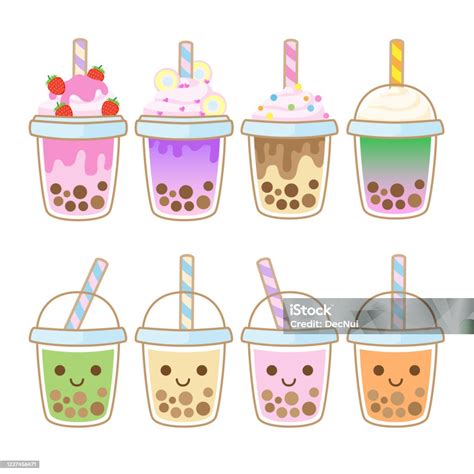버블 티 맛 컵 디자인 컬렉션 진주 밀크 티 맛있는 음료 대만 우유 차 보바 버블 밀크 티 귀여운 스티커 벡터 일러스트 0명에 대한 스톡 벡터 아트 및 기타 이미지 Istock