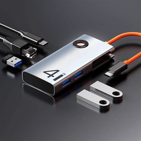 Хаб Usb Hub Xiaomi Rock Tr26 4 In 1 Type C To Rj45 Usb3 0 3 Type C Multi Function Docking