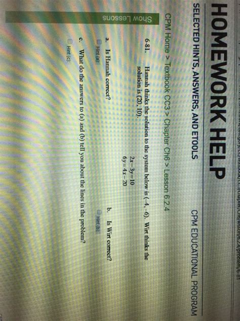 Solved Homework Help Selected Hints Answers And Etools Cpm