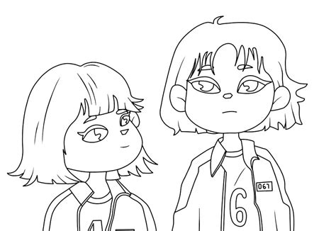 Cute Characters Squid Game Coloring Page Free Printable Coloring