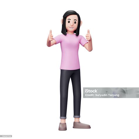 두 엄지 손가락을 보여주는 소녀는 감사 3d 렌더링 문자 그림을 제공합니다 3차원 형태에 대한 스톡 사진 및 기타 이미지 3차원 형태 감탄 개념 Istock