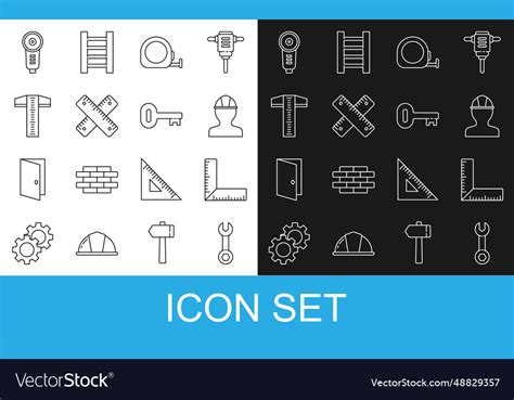 Set Line Wrench Spanner Corner Ruler Worker Vector Image