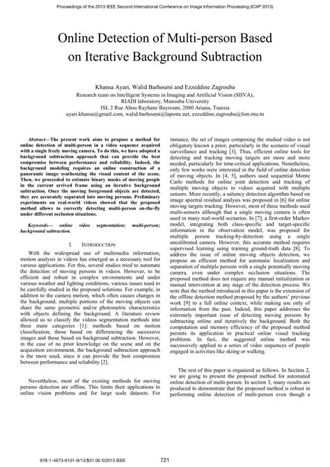 Pdf Online Detection And Tracking Of Moving Objects Based On Iterative Background Subtraction