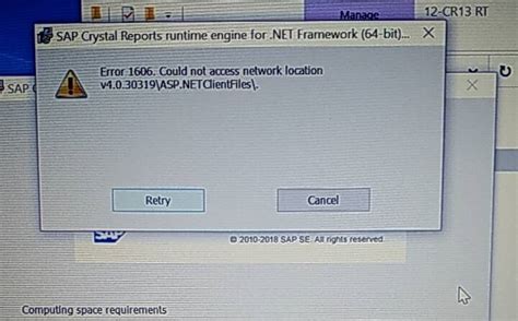 Error 1606 Could Access Network Location Xxx Asp Netclientfiles When Installing Sap Crystal
