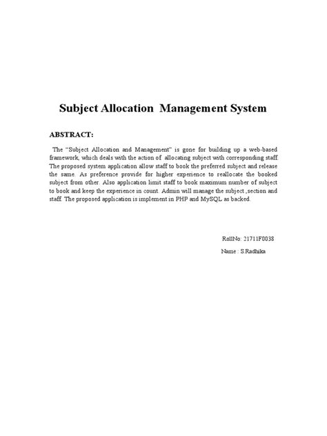 Subject Allocation Management System Pdf Pdf